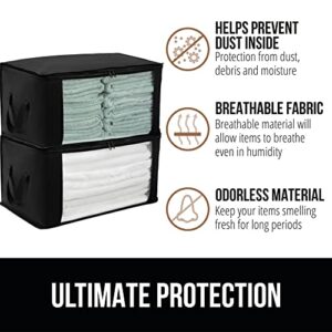 Gorilla Grip Large Capacity 4 Pack Clothes Storage Bag Organizer, 90L, Reinforced Handles, Thick Fabric for Blankets, Bedding, Clothing, Foldable Zipper Container Bags, Clear Window Closet Totes Black