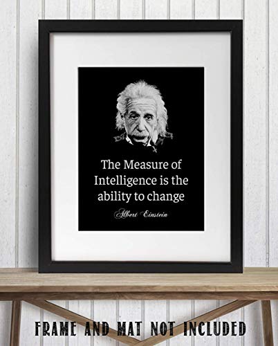 Albert Einstein Quotes Wall Art- "The Measure of Intelligence"- 8 x 10" Typographic Wall Print- Ready to Frame. Home-Office-Studio Decor. Perfect Classroom Addition for Inspiration & Motivation.