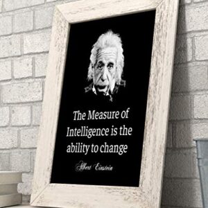 Albert Einstein Quotes Wall Art- "The Measure of Intelligence"- 8 x 10" Typographic Wall Print- Ready to Frame. Home-Office-Studio Decor. Perfect Classroom Addition for Inspiration & Motivation.