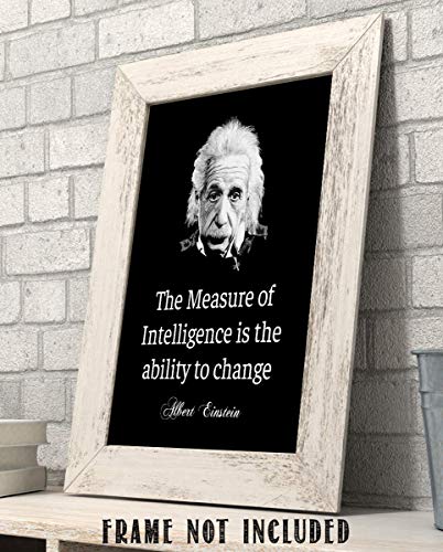 Albert Einstein Quotes Wall Art- "The Measure of Intelligence"- 8 x 10" Typographic Wall Print- Ready to Frame. Home-Office-Studio Decor. Perfect Classroom Addition for Inspiration & Motivation.