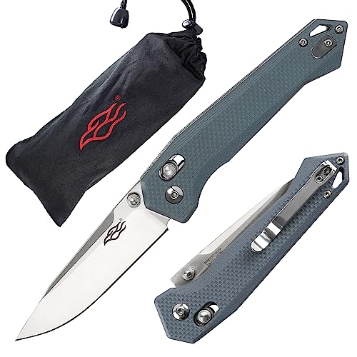 Firebird Ganzo FB7651-GY Pocket Folding Knife 440C Stainless Steel Blade G10 Anti-Slip Handle with Clip Hunting Fishing Camping Folder Outdoor EDC Knife (Grey)