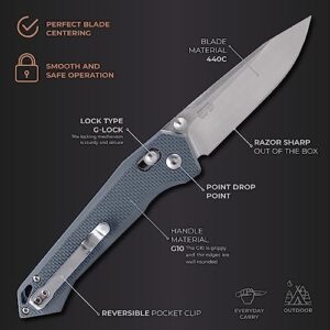 Firebird Ganzo FB7651-GY Pocket Folding Knife 440C Stainless Steel Blade G10 Anti-Slip Handle with Clip Hunting Fishing Camping Folder Outdoor EDC Knife (Grey)