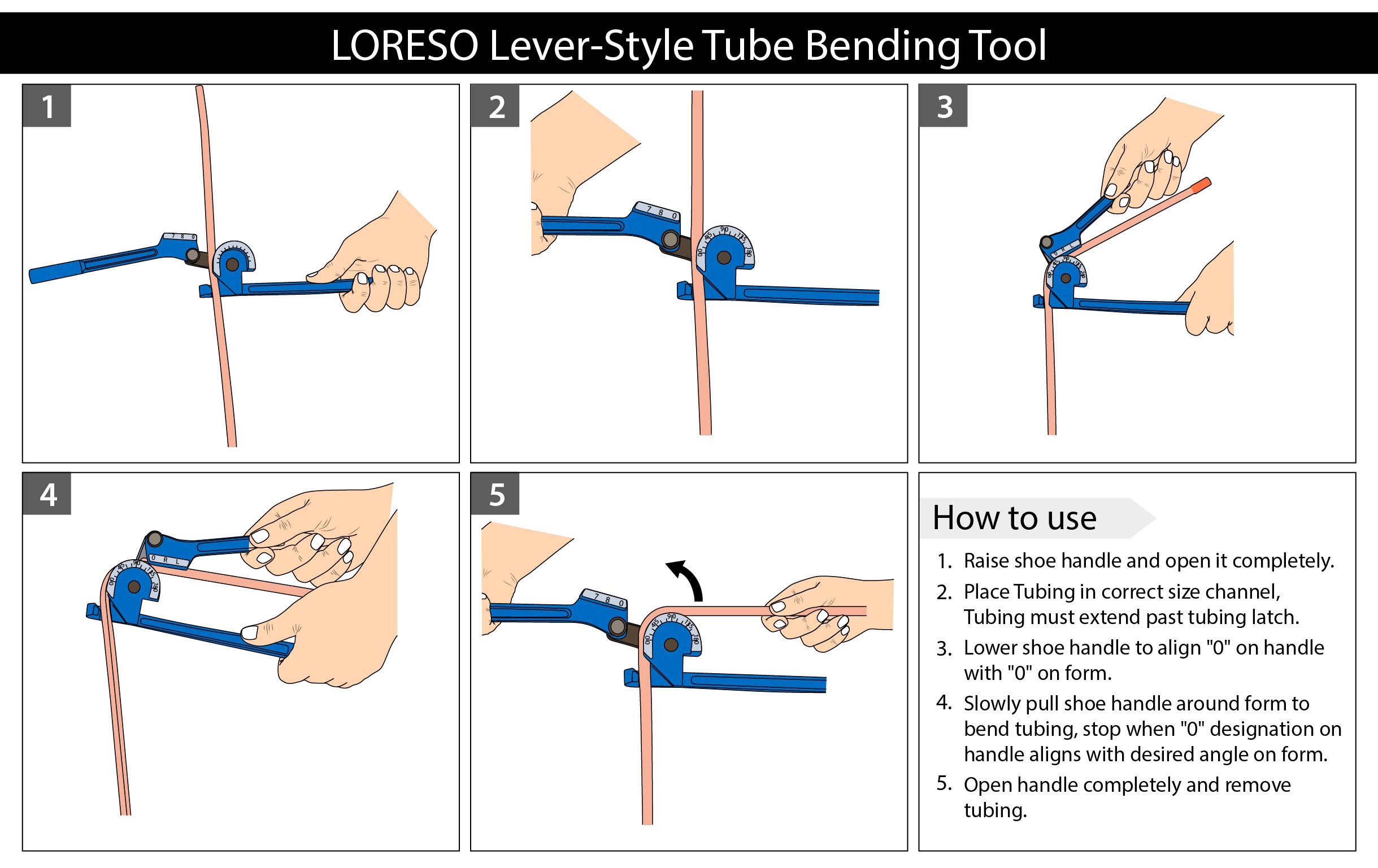 LORESO Tube Bender, Tubing Bender 0-180 Degrees Pipe Bender - 3 In 1 Copper Bender for 1/4" 5/16" 3/8" Tubing Bending Tools- Manual Tubing Bender for Copper, Brass, Aluminum and Thin Steel Pipes