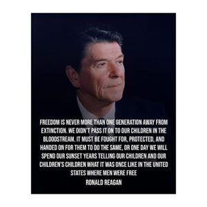 ronald reagan patriotic quotes wall art decor - freedom is one generation away, this presidential typographic portrait poster print is an ideal for home, office, & school wall decor unframed -8x10"