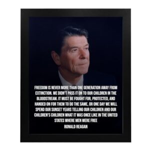 Ronald Reagan Patriotic Quotes Wall Art Decor - Freedom is One Generation Away, This Presidential Typographic Portrait Poster Print Is An Ideal For Home, Office, & School Wall Decor Unframed -8x10"