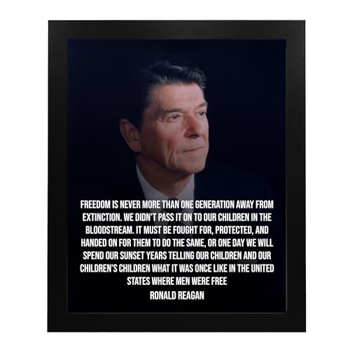 Ronald Reagan Patriotic Quotes Wall Art Decor - Freedom is One Generation Away, This Presidential Typographic Portrait Poster Print Is An Ideal For Home, Office, & School Wall Decor Unframed -8x10"