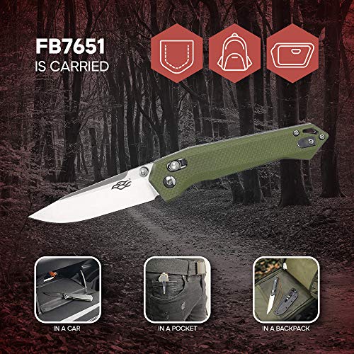 Firebird Ganzo FB7651-GR Pocket Folding Knife 440C Stainless Steel Blade G10 Anti-Slip Handle with Clip Hunting Fishing Camping Folder Outdoor EDC Knife (Green)