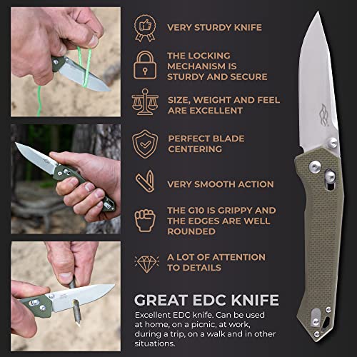 Firebird Ganzo FB7651-GR Pocket Folding Knife 440C Stainless Steel Blade G10 Anti-Slip Handle with Clip Hunting Fishing Camping Folder Outdoor EDC Knife (Green)