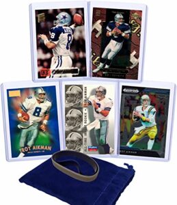 troy aikman football cards (5) assorted bundle - dallas cowboys trading card gift set