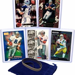 Troy Aikman Football Cards (5) Assorted Bundle - Dallas Cowboys Trading Card Gift Set