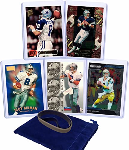 Troy Aikman Football Cards (5) Assorted Bundle - Dallas Cowboys Trading Card Gift Set