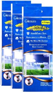 garsum window fly traps indoor, fly paper bug sticky strips, house fly killer window decal non-toxic,4 piece per pack total 12 pices