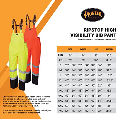 Pioneer Ripstop High Visibility Bib Pan Safety Rain Gear, Hi Vis, Waterproof, Reflective, Work Overalls for Men, Orange, Yellow/Green, V1200461U-2XL