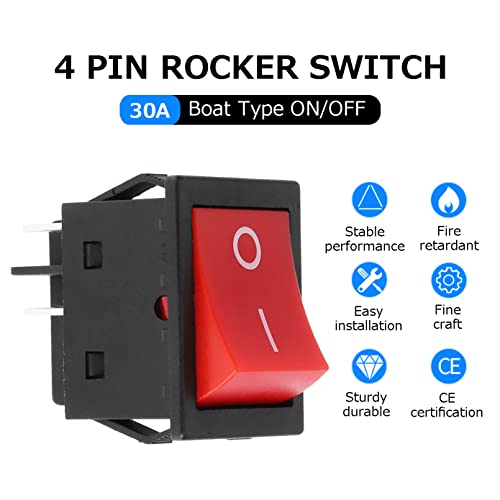 ON-Off 4 Pin Rocker Boat Switch,30A Welder Welding Machine 4-Pin Boat Type ON/OFF Rocker Switch,IP65 Waterproof and Dustproof(1PCS)