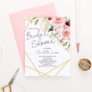 Floral Bridal Shower Invitations, Elegant Bridal Shower Invitations, Your choice of Quantity and Envelope Color