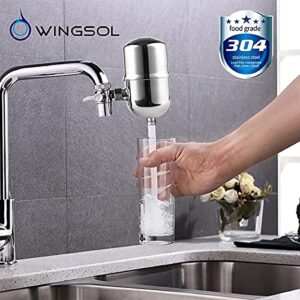 WINGSOL Faucet Water Filter Stainless-Steel Reduce Chlorine Speedy Flow, Japan PAC Filter Improve Taste, Faucet Filters for Faucets-Fits Standard Faucets (CRM-1P)