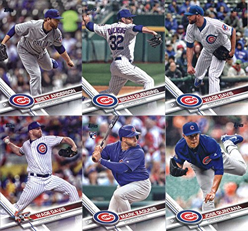 2017 Topps Chicago Cubs Complete Master Team Set of 41 Cards (Series 1, 2, Update): Kris Bryant(#1), Jason Hammel(#2), Jake Arrieta(#18), Aroldis Chapman(#39), Chicago Cubs(#72), Kyle Schwarber(#73), Addison Russell(#78), Kyle Hendricks(#113), Jon Lester(