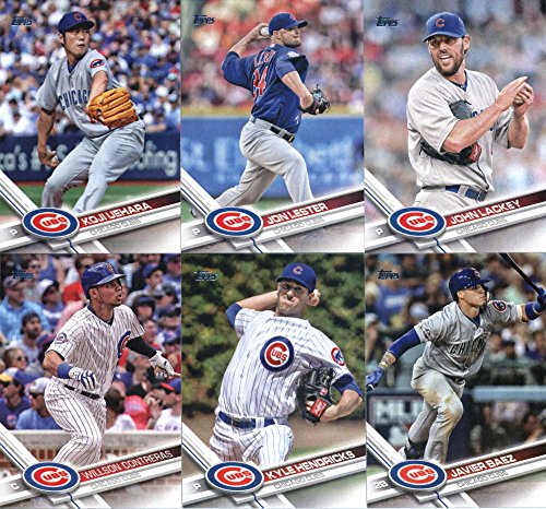 2017 Topps Chicago Cubs Complete Master Team Set of 41 Cards (Series 1, 2, Update): Kris Bryant(#1), Jason Hammel(#2), Jake Arrieta(#18), Aroldis Chapman(#39), Chicago Cubs(#72), Kyle Schwarber(#73), Addison Russell(#78), Kyle Hendricks(#113), Jon Lester(