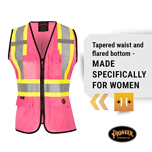 Pioneer Safety Vest for Women – 9 Pockets - Hi-Vis StarTech Reflective Tape - Class 2 ANSI - (Multiple Colors)