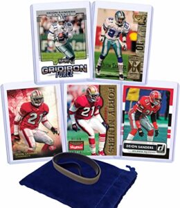 deion sanders football cards (5) assorted bundle - dallas cowboys trading card gift set