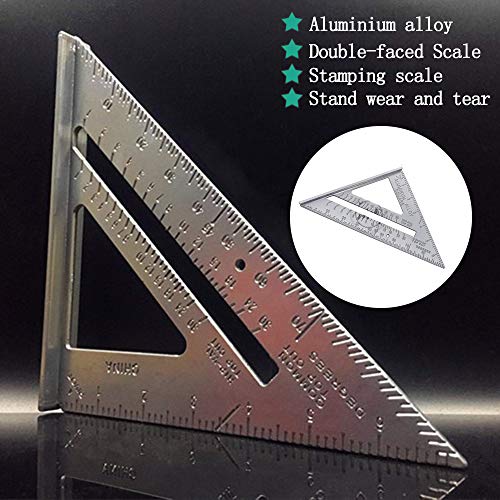 Carpenter Square, 7-inch Aluminum Square+ 5Pcs Woodworking Pen Rafter Carpenter Triangle Square Pressional Easy-Read Layout Tool framing Square (Aluminum)