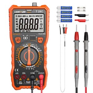 digital multimeter, lomvum trms 6000 counts electrical tester ac/dc amp ohm voltage tester meter with temperature frequency resistance continuity capacitance diode and transistor test