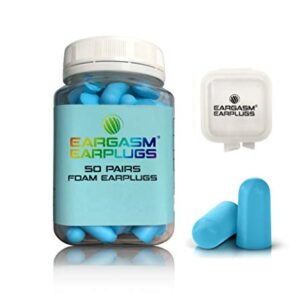 Eargasm Foam Earplugs, 50 Pairs, 32 dB NRR, Super Soft, Great for Sleeping, Studying, Snoring, Comes with Bonus Carrying Case