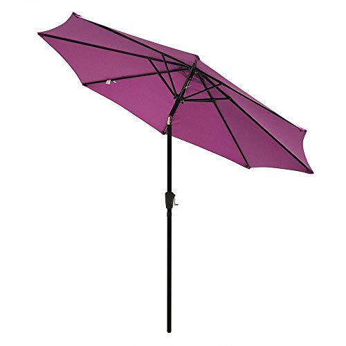 Chi Mercantile Outdoor Living Patio Market Round 9 Ft. 8-Rib Umbrella Tilt System Hand Crank Sun Shade Water and Fade Resistant (Purple)