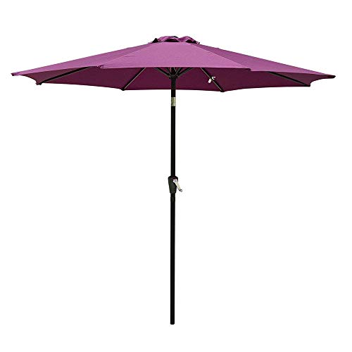 Chi Mercantile Outdoor Living Patio Market Round 9 Ft. 8-Rib Umbrella Tilt System Hand Crank Sun Shade Water and Fade Resistant (Purple)