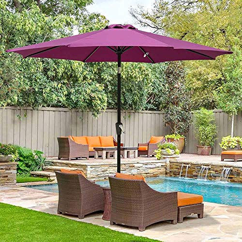 Chi Mercantile Outdoor Living Patio Market Round 9 Ft. 8-Rib Umbrella Tilt System Hand Crank Sun Shade Water and Fade Resistant (Purple)