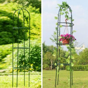 Tower Obelisk Garden Trellis 100% Metal 6.3 Feet Tall Plant Support for Climbing Vines and Flowers Stands,Black Green Lightweight Plant Tower