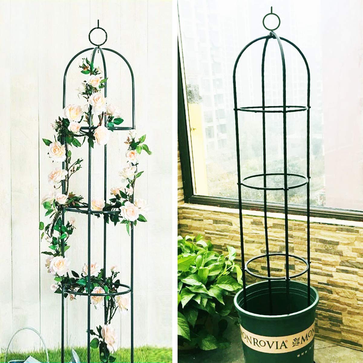 Tower Obelisk Garden Trellis 100% Metal 6.3 Feet Tall Plant Support for Climbing Vines and Flowers Stands,Black Green Lightweight Plant Tower