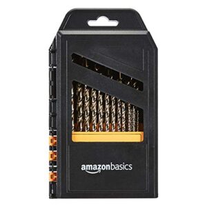 Amazon Basics Titanium Drill Bit Set with M35 High Speed Steel HSS for Steel, Alloy, and Other Hard Metals - Set of 29 Pieces