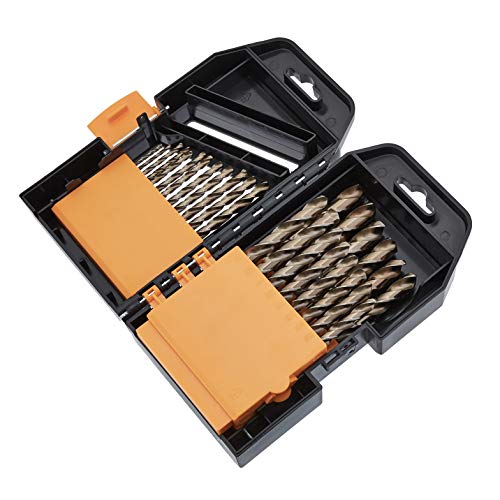 Amazon Basics Titanium Drill Bit Set with M35 High Speed Steel HSS for Steel, Alloy, and Other Hard Metals - Set of 29 Pieces