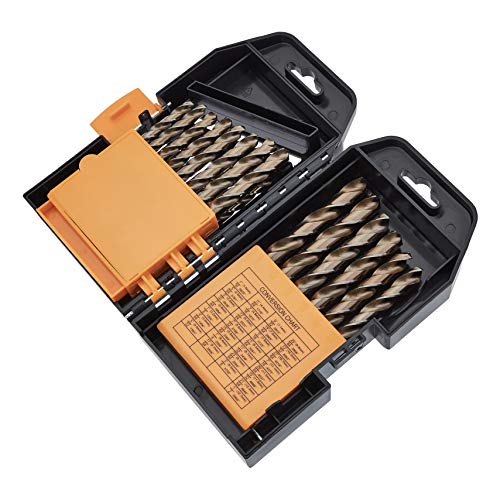 Amazon Basics Titanium Drill Bit Set with M35 High Speed Steel HSS for Steel, Alloy, and Other Hard Metals - Set of 29 Pieces