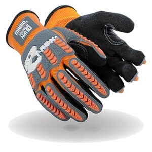 MAGID T-REX Sandy Nitrile Coated Impact-Resistant Work Gloves,Orange and Black, 1 Pair, Size 9/Large, TRX400