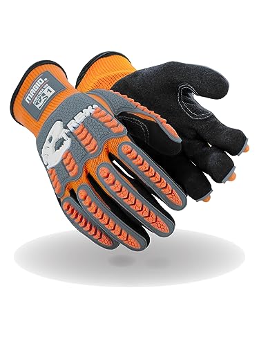 MAGID T-REX Sandy Nitrile Coated Impact-Resistant Work Gloves,Orange and Black, 1 Pair, Size 9/Large, TRX400