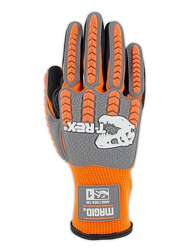 MAGID T-REX Sandy Nitrile Coated Impact-Resistant Work Gloves,Orange and Black, 1 Pair, Size 9/Large, TRX400