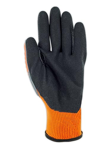 MAGID T-REX Sandy Nitrile Coated Impact-Resistant Work Gloves,Orange and Black, 1 Pair, Size 9/Large, TRX400