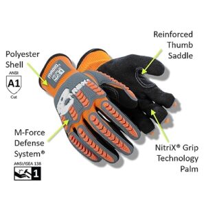 MAGID T-REX Sandy Nitrile Coated Impact-Resistant Work Gloves,Orange and Black, 1 Pair, Size 9/Large, TRX400