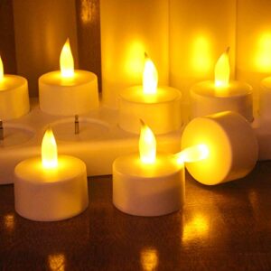 Esup Rechargeable Candles Flameless Flickering Candles Tealights 12pcs/Set with White Base, Decoration Parties, Weddings, Bar, Family, Dinner Outdoor Picnic (No Remote Control)