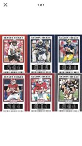 2019 panini contenders season tickets complete hand collated ncaa football set of 100 cards - includes cards of nfl superstars alvin kamara, tom brady, aaron rodgers, peyton manning, saquon barkley, patrick mahomes, lamar jackson and josh allen.