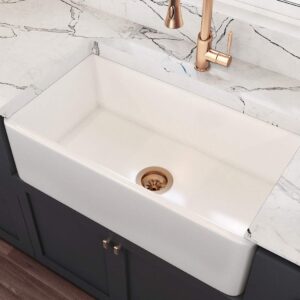 Moccoa 33" Venezia Fireclay Kitchen Sink, Reversible Single Bowl Farmhouse Sink White