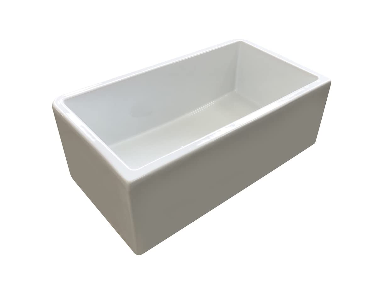 Moccoa 33" Venezia Fireclay Kitchen Sink, Reversible Single Bowl Farmhouse Sink White