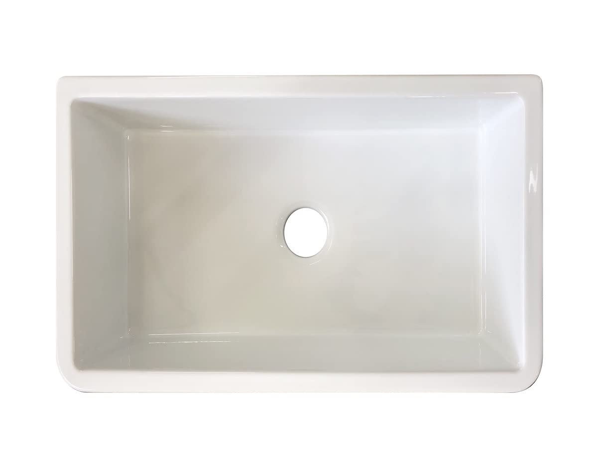 Moccoa 33" Venezia Fireclay Kitchen Sink, Reversible Single Bowl Farmhouse Sink White