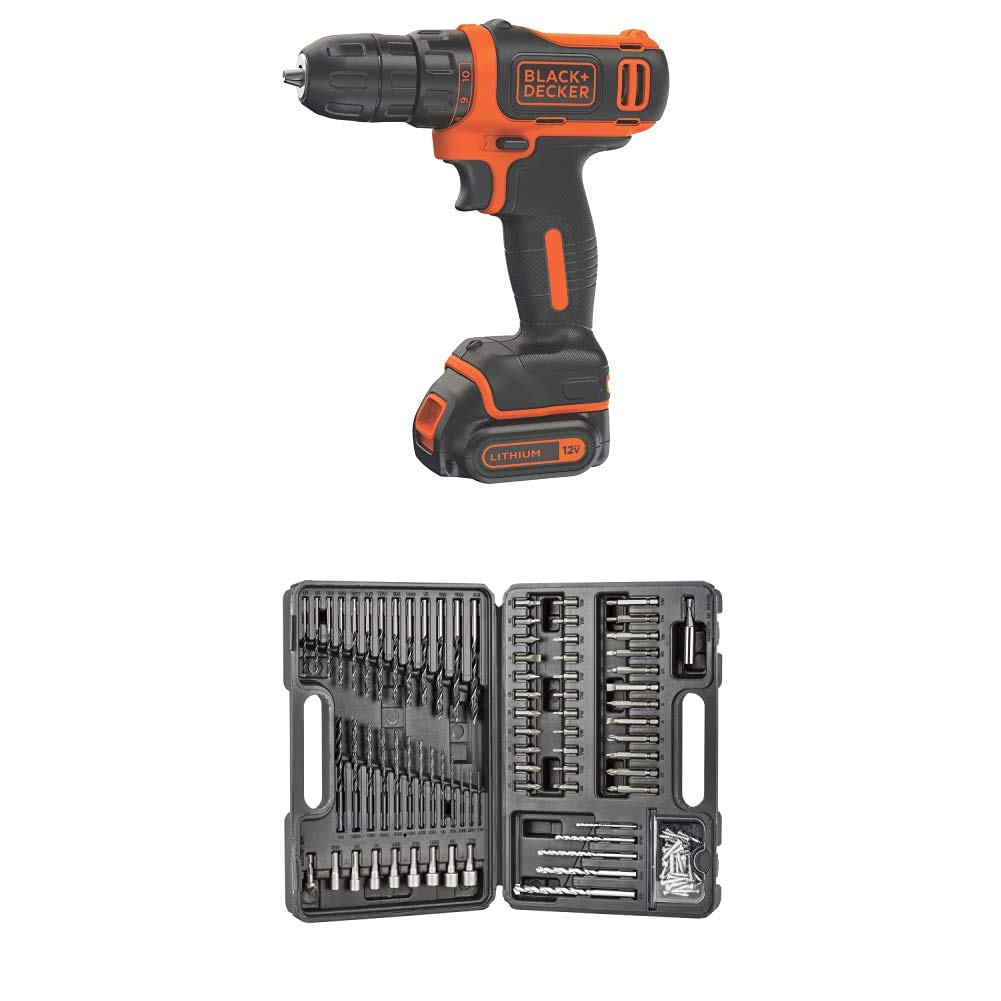 BLACK+DECKER 12V MAX Cordless Drill/Driver (BDCDD12C) with BLACK+DECKER BDA91109 Combination Accessory Set, 109-Piece