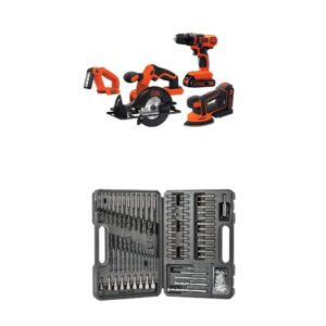 black & decker 20v max* lithiuim ion 4 tool combo kit with black+decker bda91109 combination accessory set, 109-piece