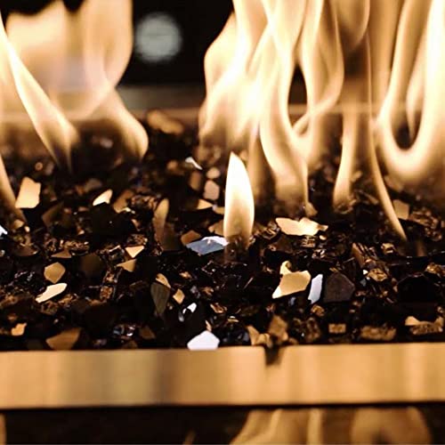 Utheer Fire Pit Rock for Fireplace, 1/2 Inch Black Reflective Fire Glass for Propane Fire Pit, Fire Pit Glass Rocks Safe for Outdoors and Indoors Gas Fire Pit, 10 lbs