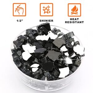 Utheer Fire Pit Rock for Fireplace, 1/2 Inch Black Reflective Fire Glass for Propane Fire Pit, Fire Pit Glass Rocks Safe for Outdoors and Indoors Gas Fire Pit, 10 lbs