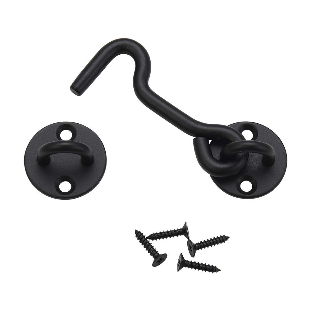 Raswik 4” Privacy Hook and Eye Latch Easy Lock for Barn Door, Black